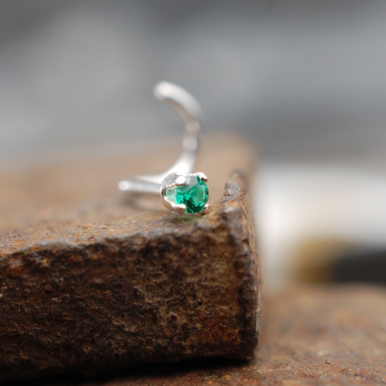 2mm Nose Stud Emerald Nose Stud in Sterling Silver A - Etsy