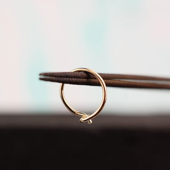 Gold Nose Ring Hoop 14K Solid Yellow Gold CUSTOMIZE Your Gauge Choose Your Size for this Snug Nose Ring Etsy