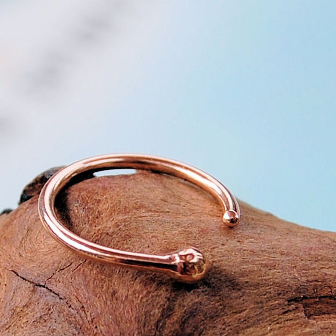 Rose Gold Nose Ring / Budded Open Nose Ring 14 Karat Solid - Etsy