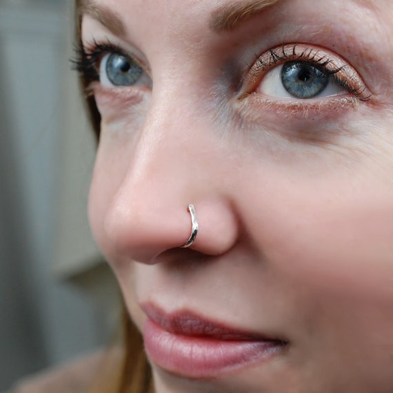 Hammered Nose Ring A Silver Cuff Hoop in Thick Thin Gauges Handcrafted Nose Ring by Rock Your Nose Nickel Free Nose Jewelry Etsy