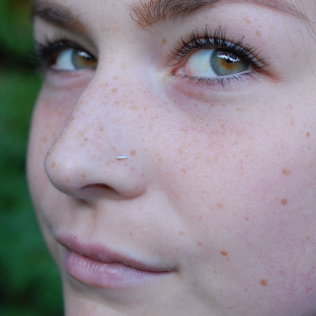 Straight Bar Minimal Nose Stud – A Tiny Silver Bar Nose Stud, Flush ...