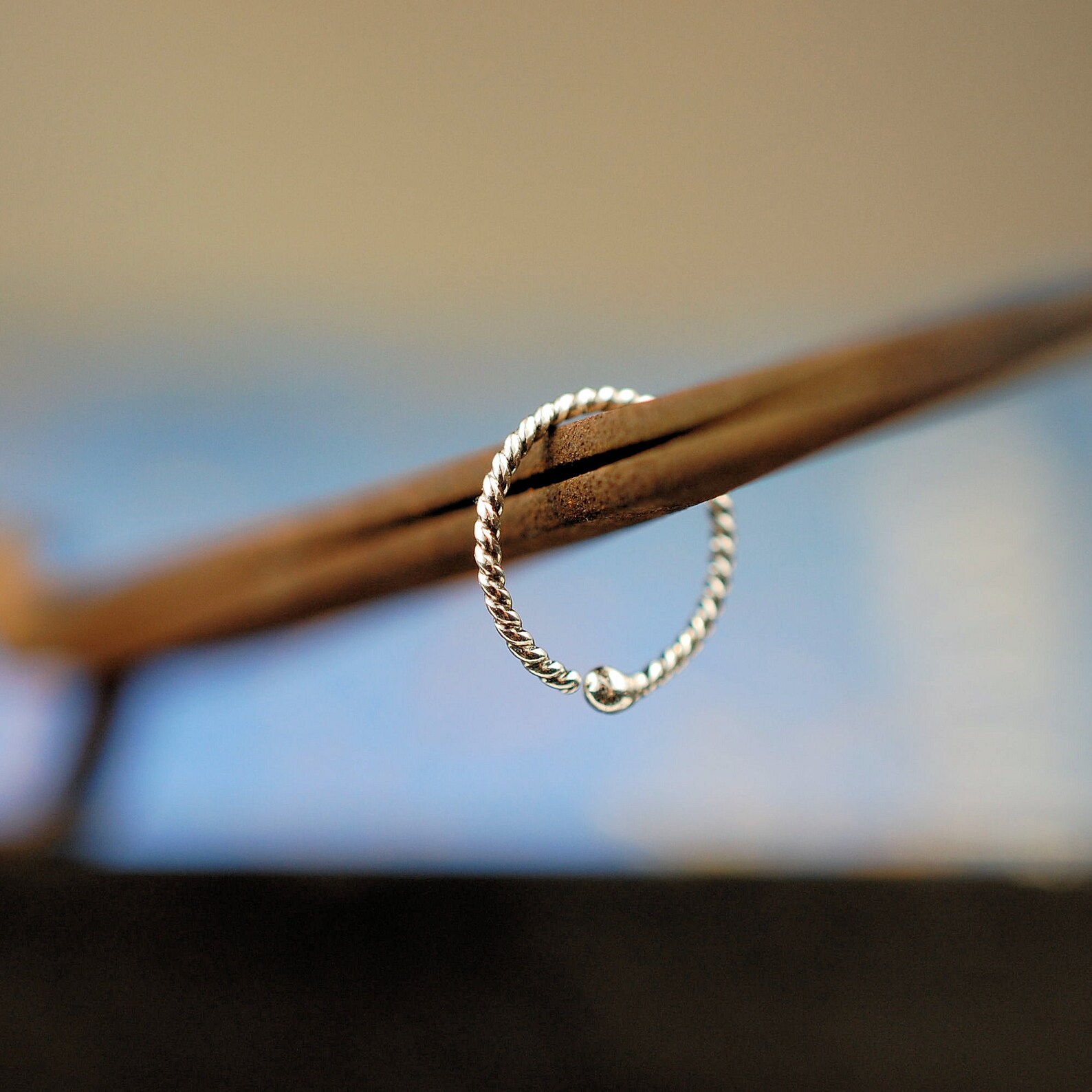 Silver Nose Ring Hoop Twisted Nose Ring Budded Hoop Custom | Etsy