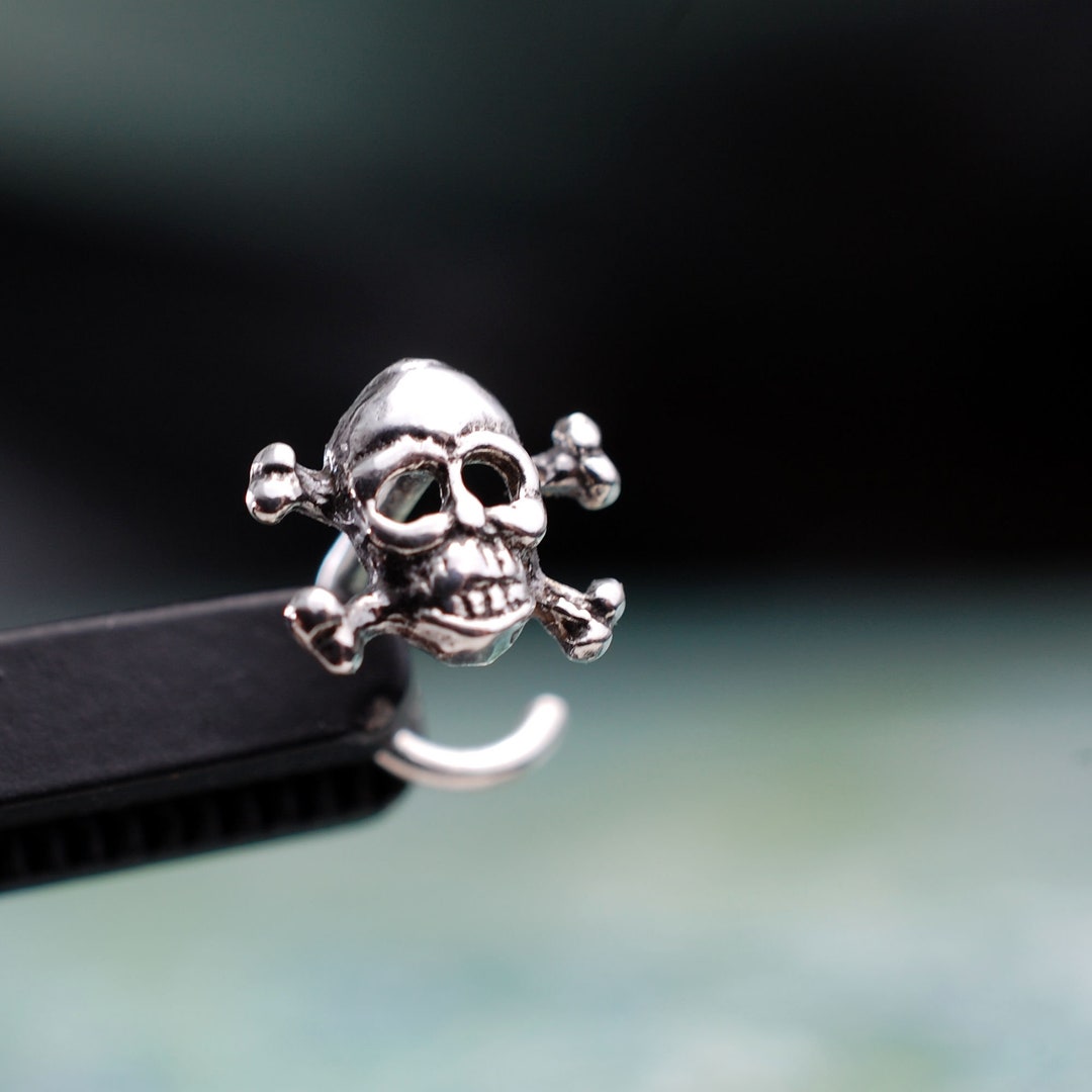 Skull Nose Stud * A Big Nose Ring in Sterling Silver W/ a Pirate Theme ...