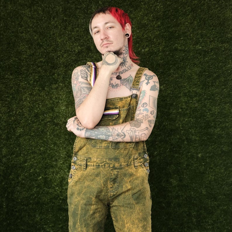 Stonewashed Denim Overalls With LGBT Pride Trim - Rainbow, Trans ...