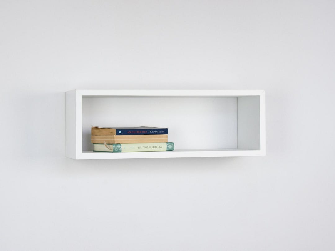 Sleek Minimalist Floating Shelf, Simple White Box Shelf, Wall Mount ...