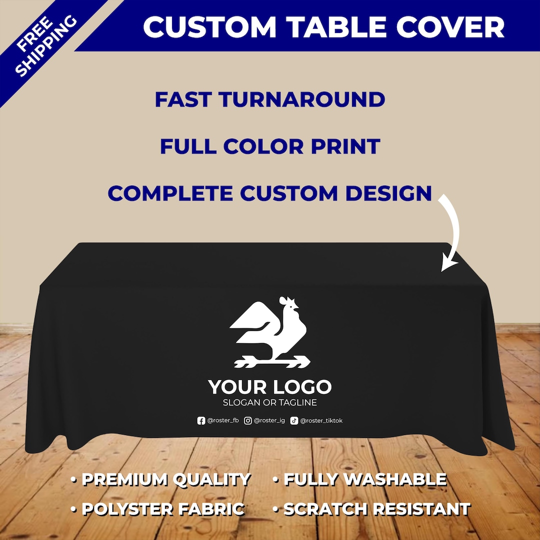 Custom Logo Tablecloth for Trade Shows – Branded Table Cover ...