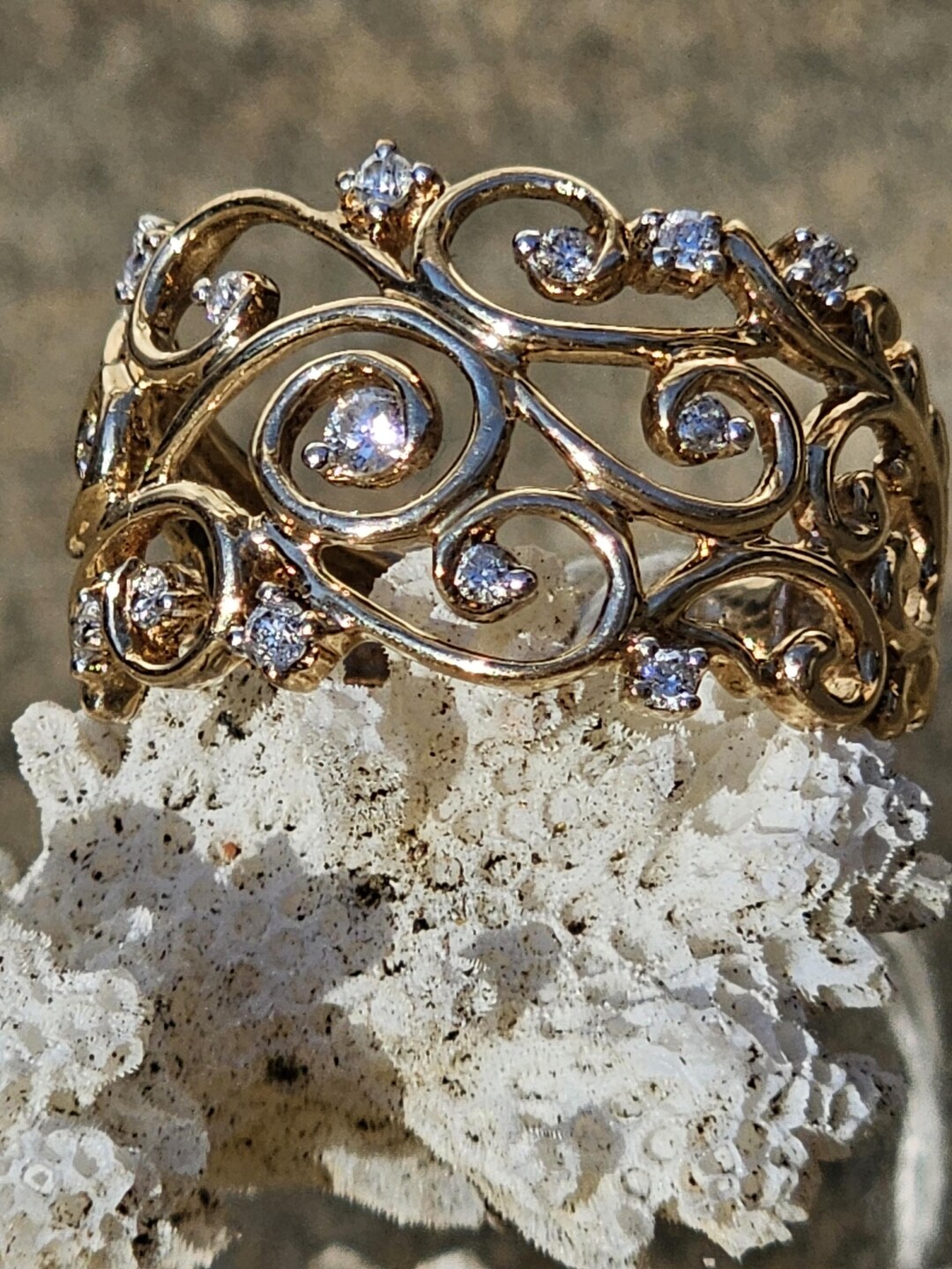 Diamond Filagree Open Work Yellow Gold Ring - Etsy