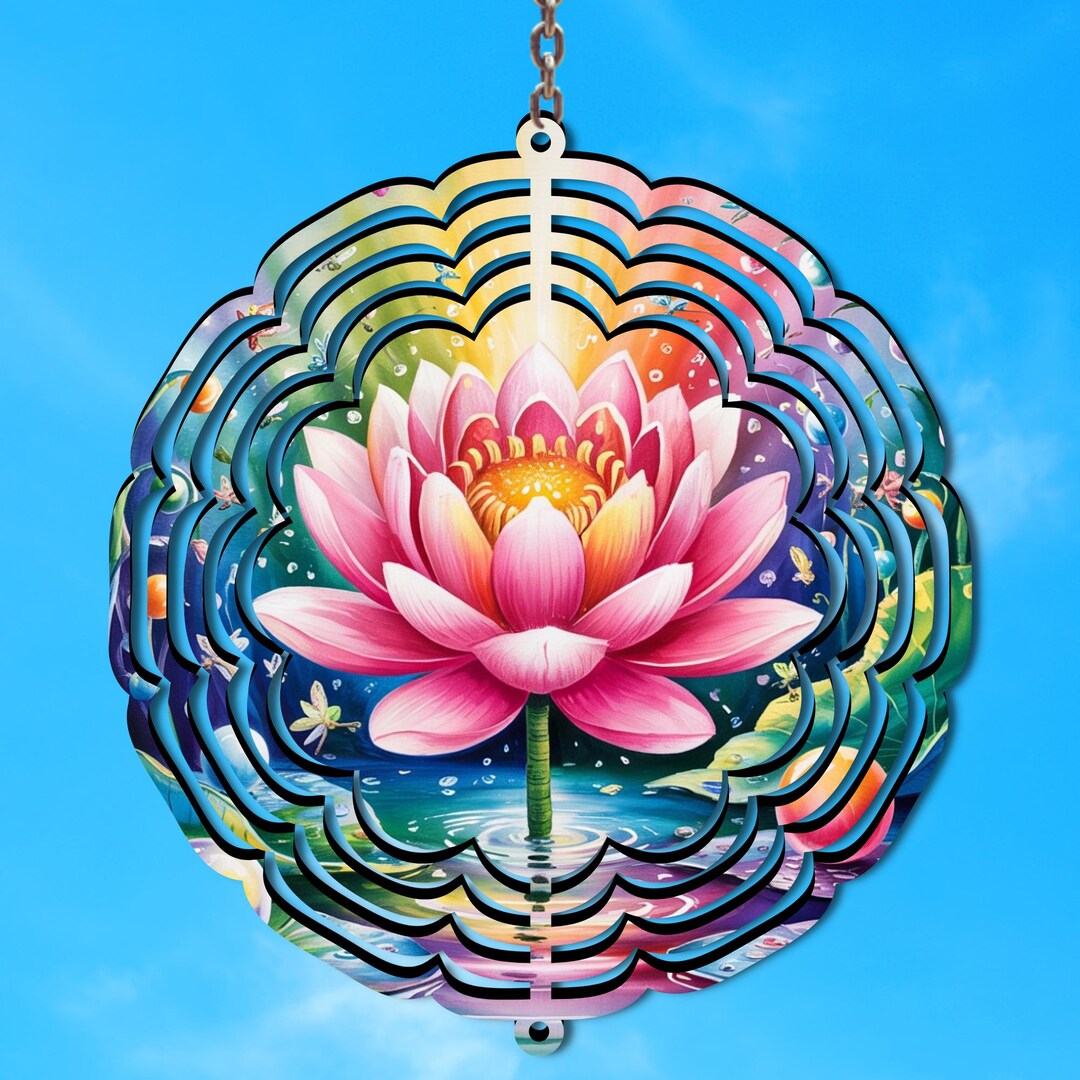 Pink Lotus Flower Wind Spinner PNG: Summer Garden Decor (digital ...