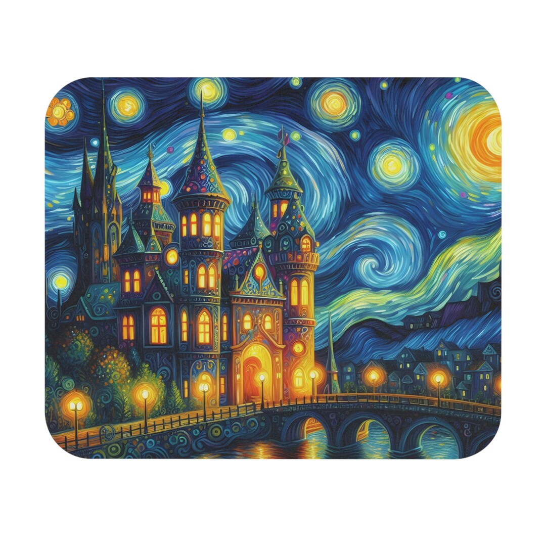 Starry Night Castle Mouse Pad: Colorful Desk Mat, Home Office Decor - Etsy