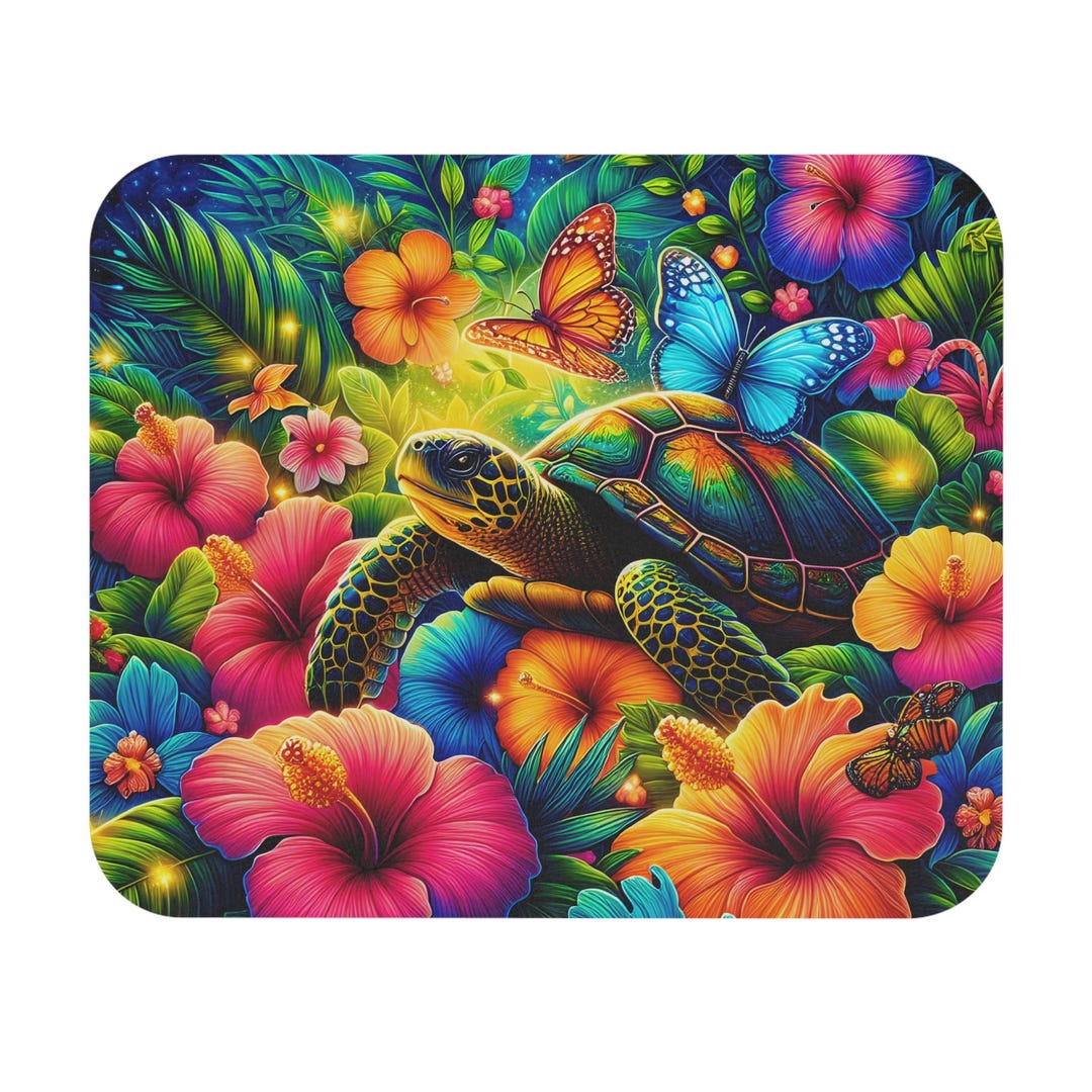 Vibrant Turtle Mouse Pad: Tropical Floral Desk Decor - Etsy