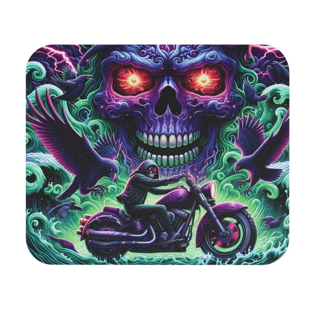 Edgy Skull Motorcycle Mouse Pad, Gamer Decor, Biker Gift, Gaming ...