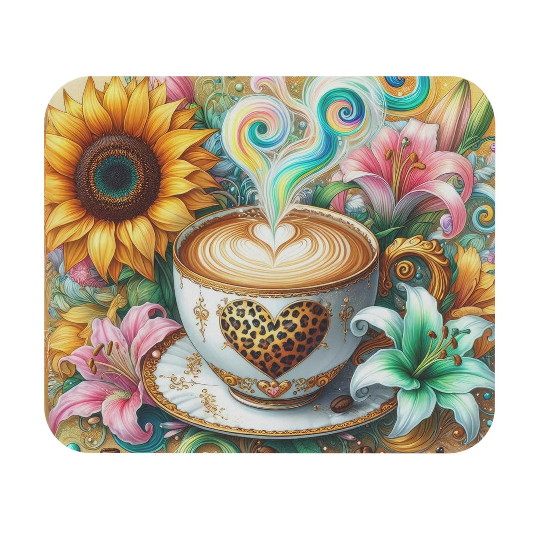Vibrant Floral Coffee Mouse Pad, Cute Desk Decor, Gift for Coffee ...