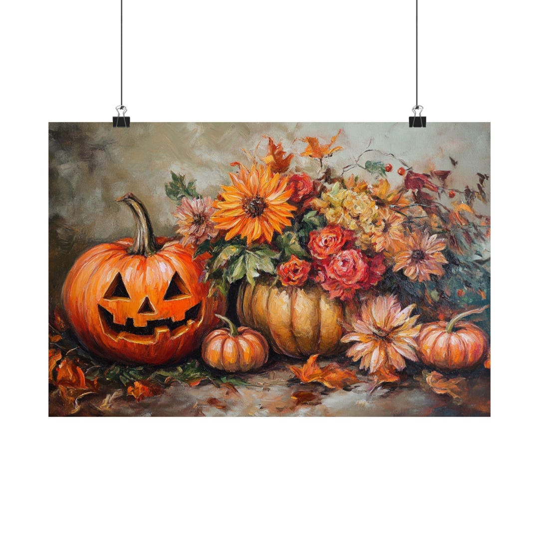 Autumn Pumpkin Art Print, Fall Decor, Halloween Wall Art, Harvest ...