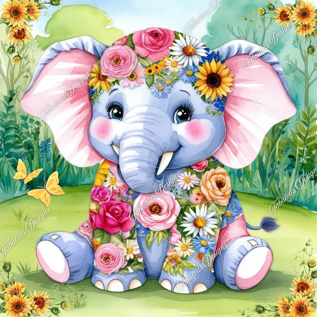 Sunflower Elephant Nursery Art: Spring Floral PNG (digital Download) - Etsy
