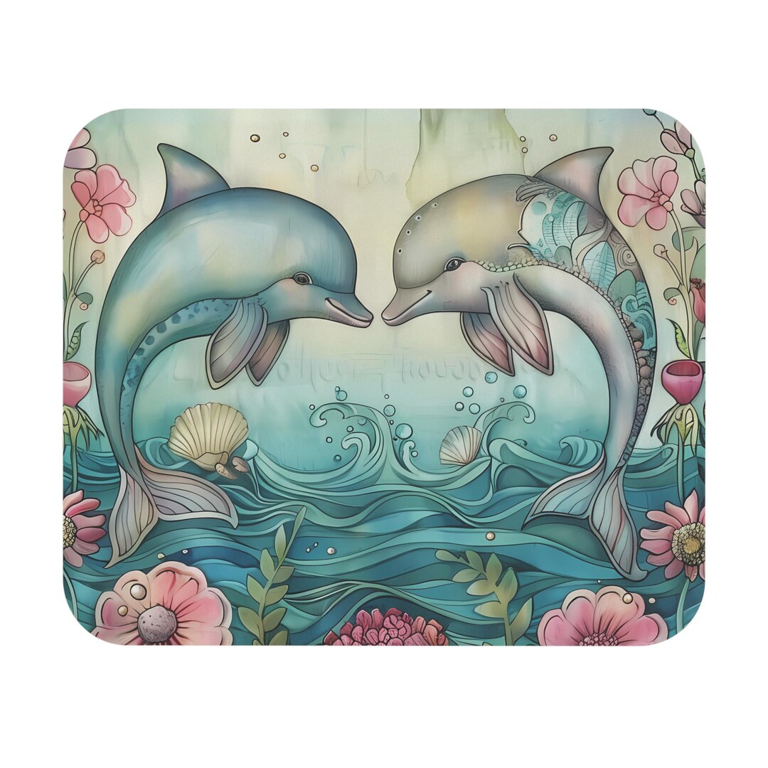 Dolphin-themed Mouse Pad, Floral Decor, Ocean Vibes, Cute Office Gift ...