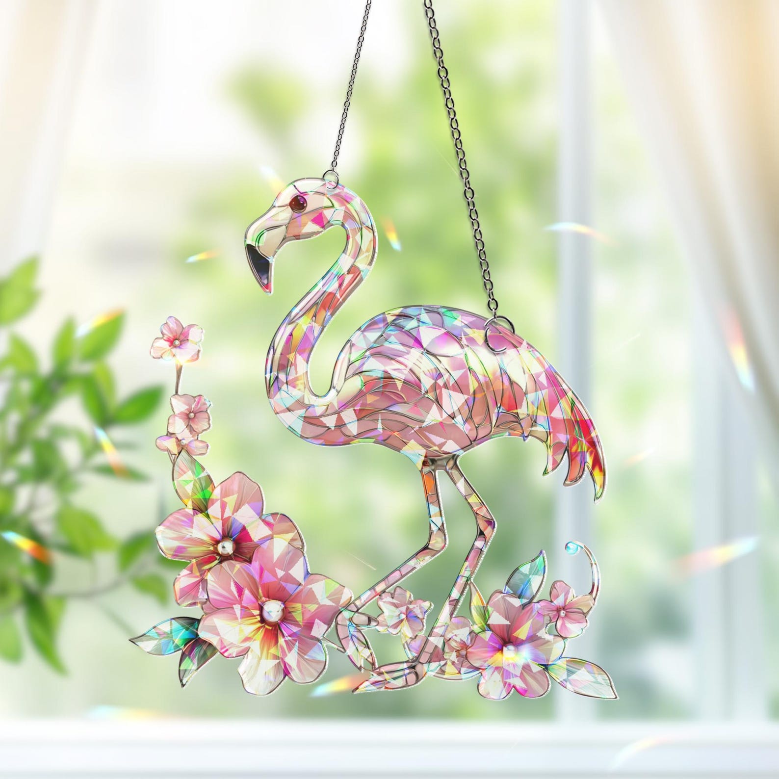 Flamingo Suncatcher, Flamigo Decor Home, Bird Window Hangings, Flamingo ...