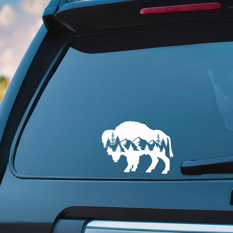 Bison Forest Mountain Buffalo - Vinyl Sticker Decal for Car, Laptop ...