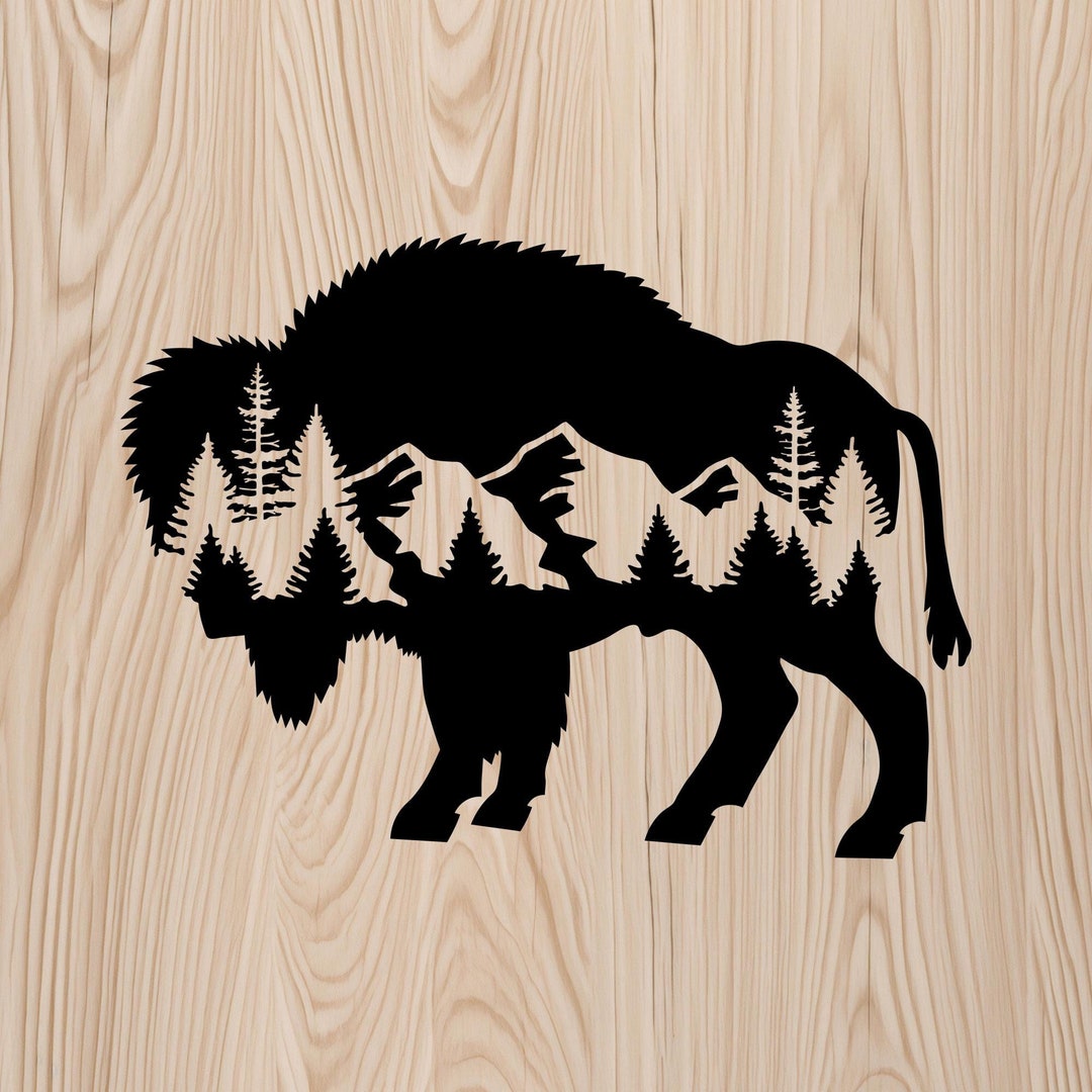 Bison Forest Mountain Buffalo - Vinyl Sticker Decal for Car, Laptop ...