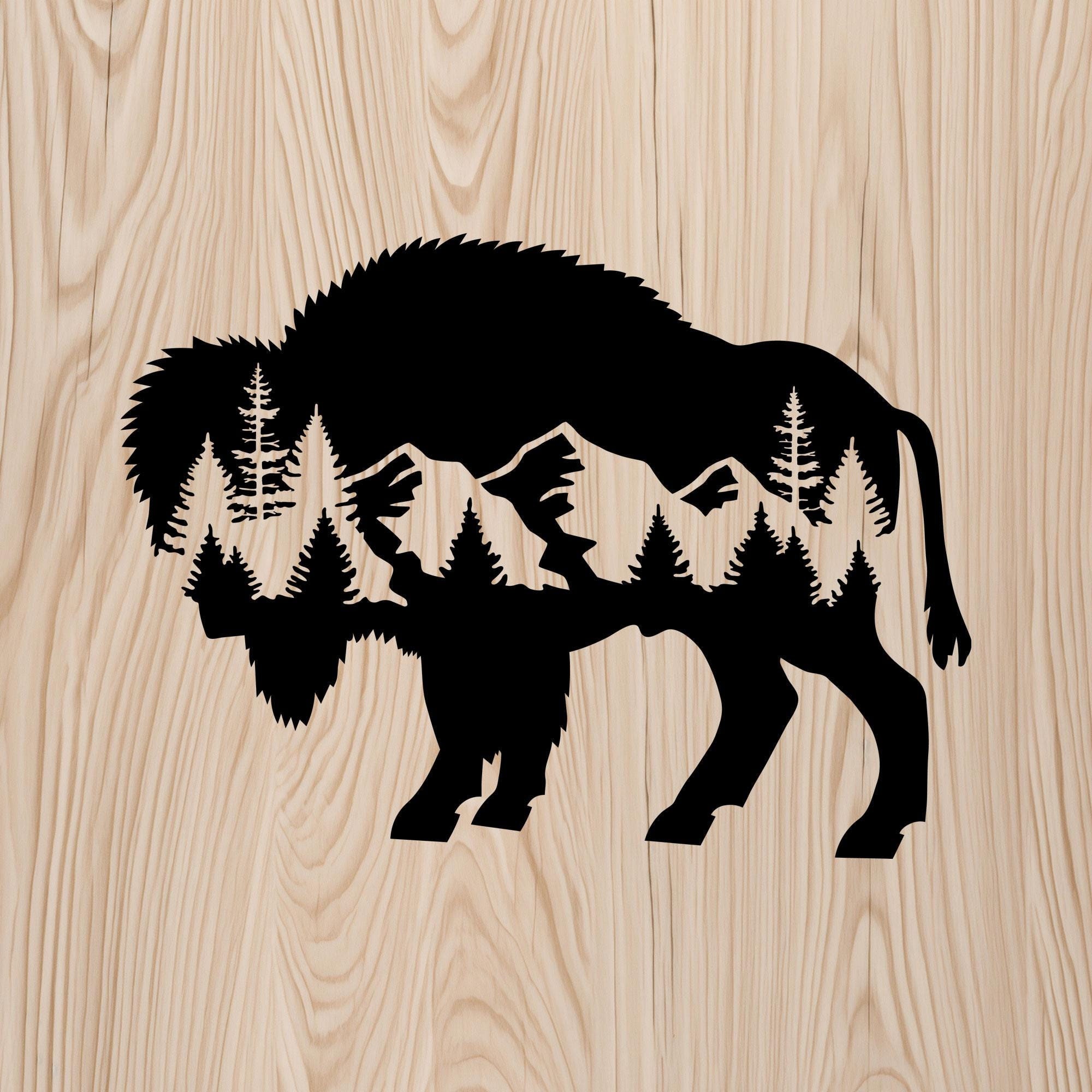 Bison Forest Mountain Buffalo - Vinyl Sticker Decal for Car, Laptop ...