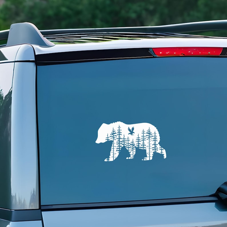 Grizzly Bear Eagle Flying in the Forest - Vinyl Sticker Decal for Car ...