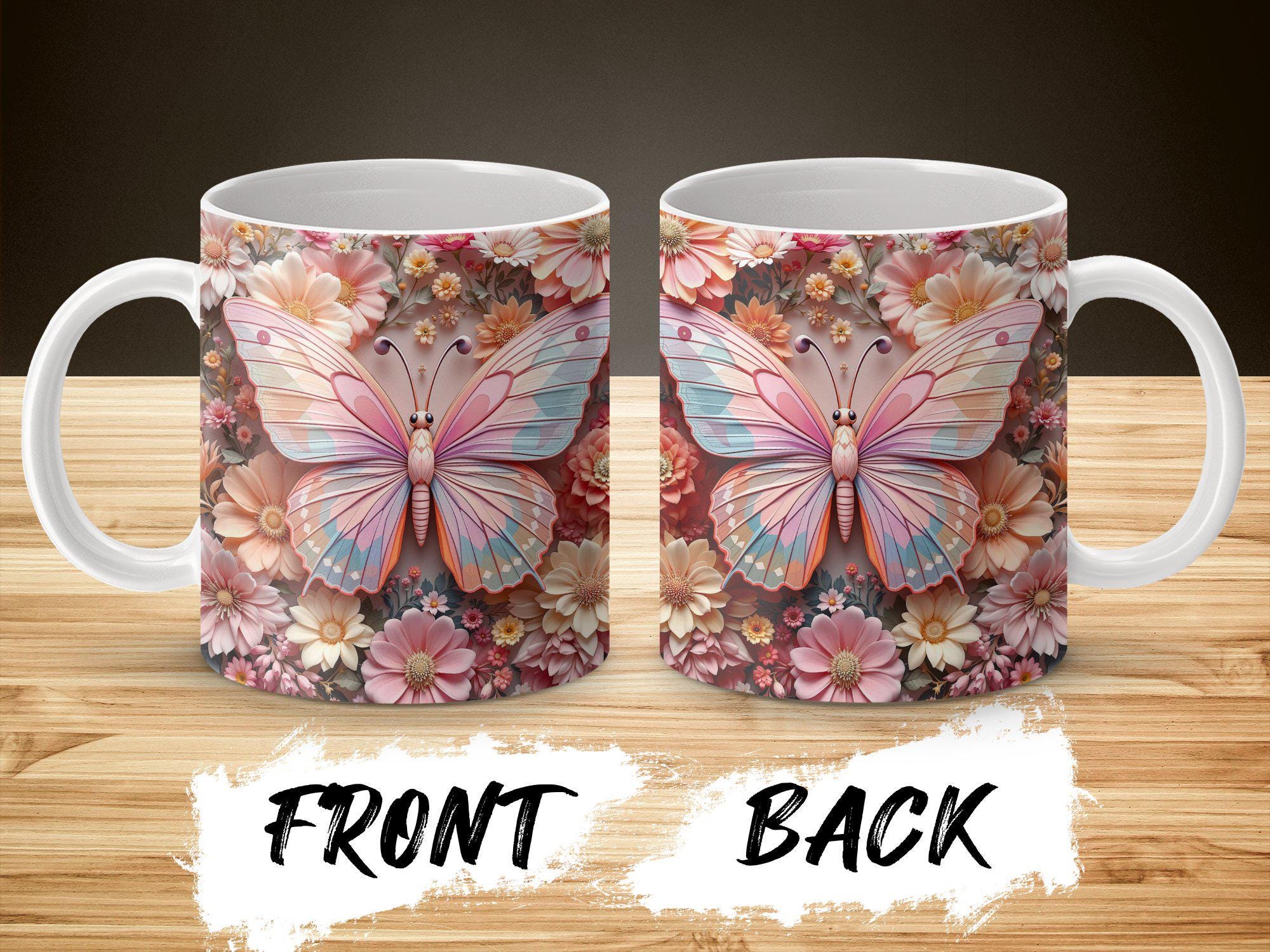 3D Butterfly Mug Wrap,300 DPI,PNG File,11oz,15oz, Instant Digital ...