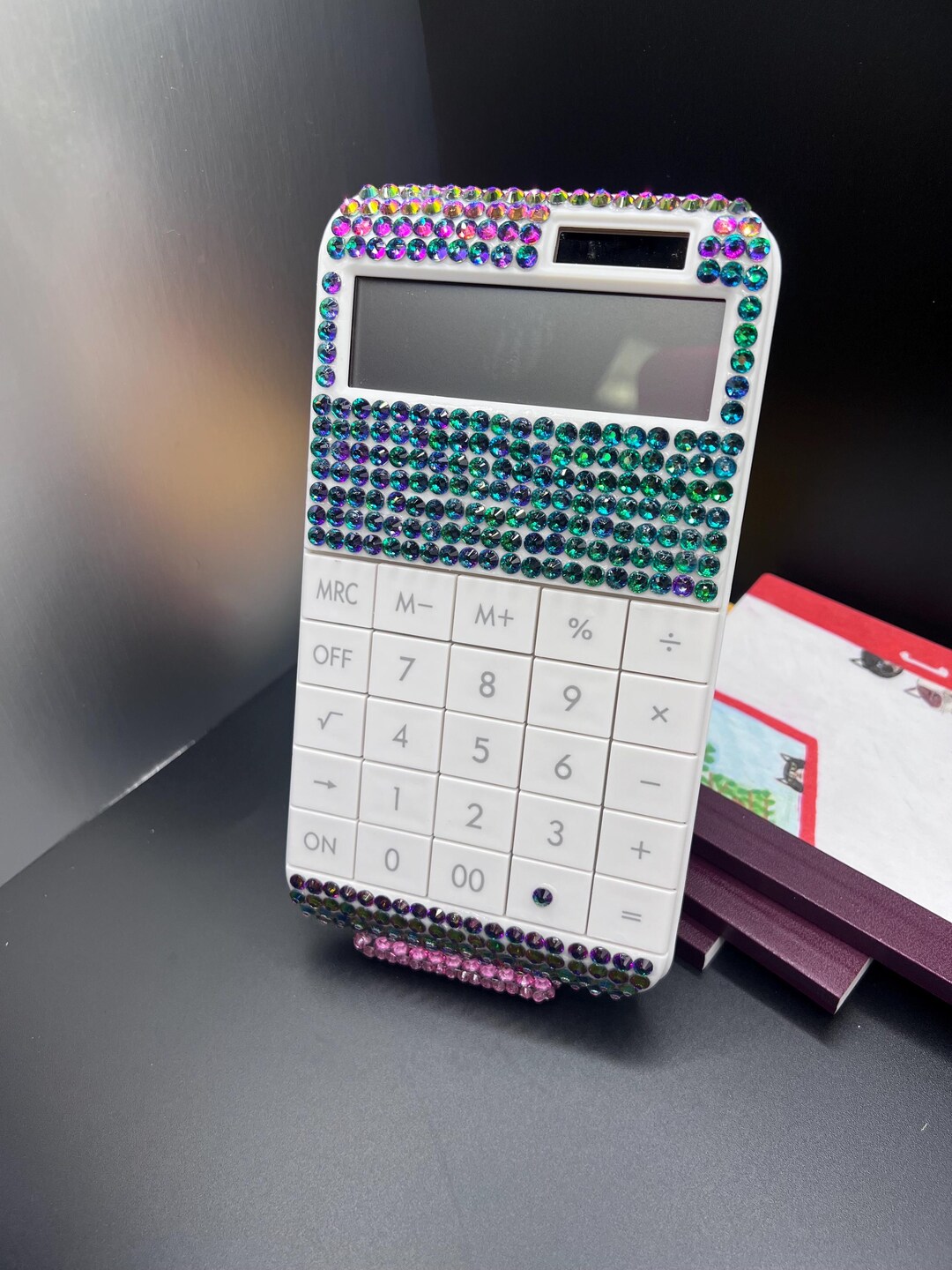 Bling Large White Calculator With Glass Rhinestones-bedazzled - Etsy
