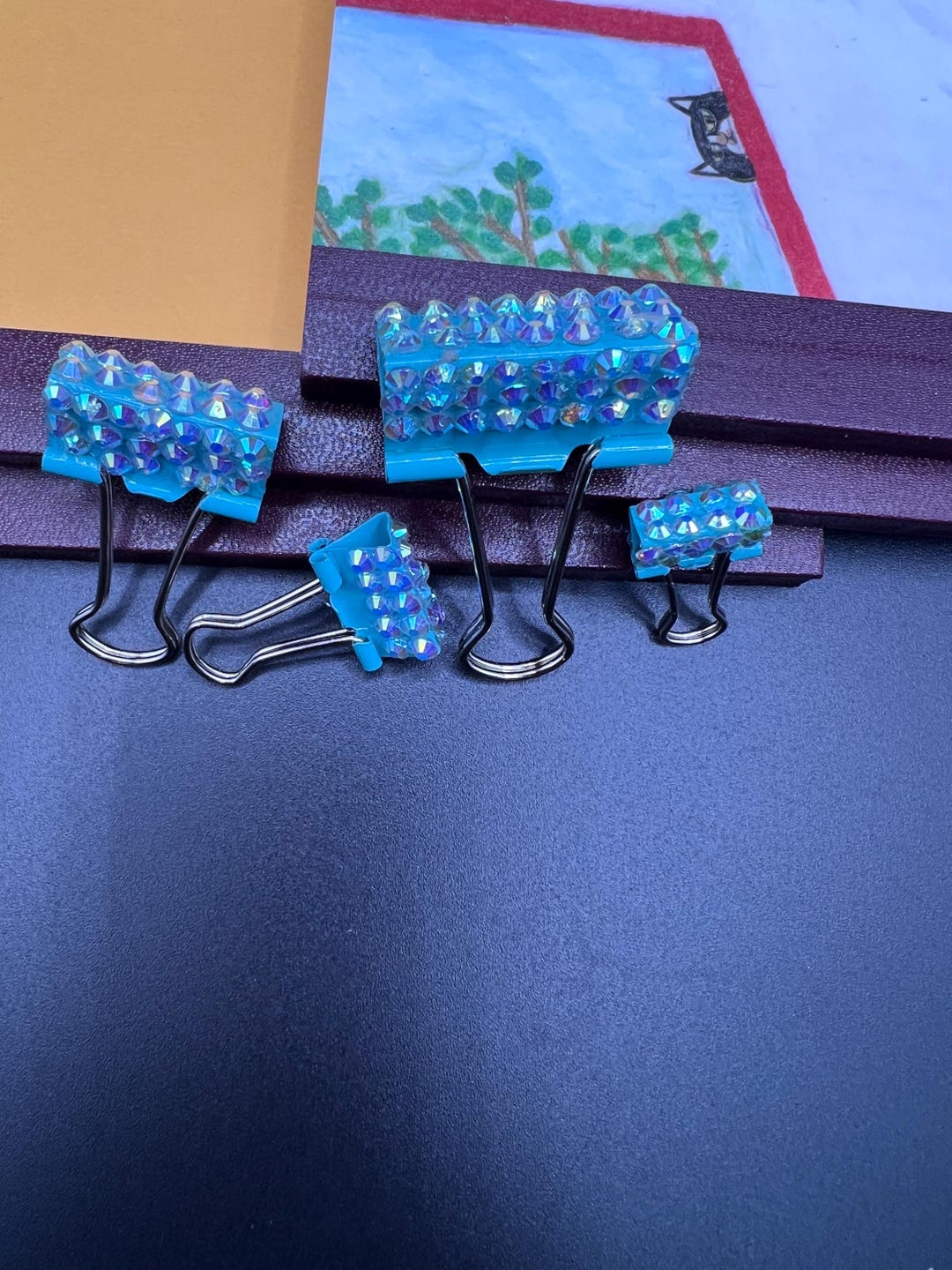 Bling Binder Clips-set of 4 Aqua Glass Rhinestones-bedazzled - Etsy