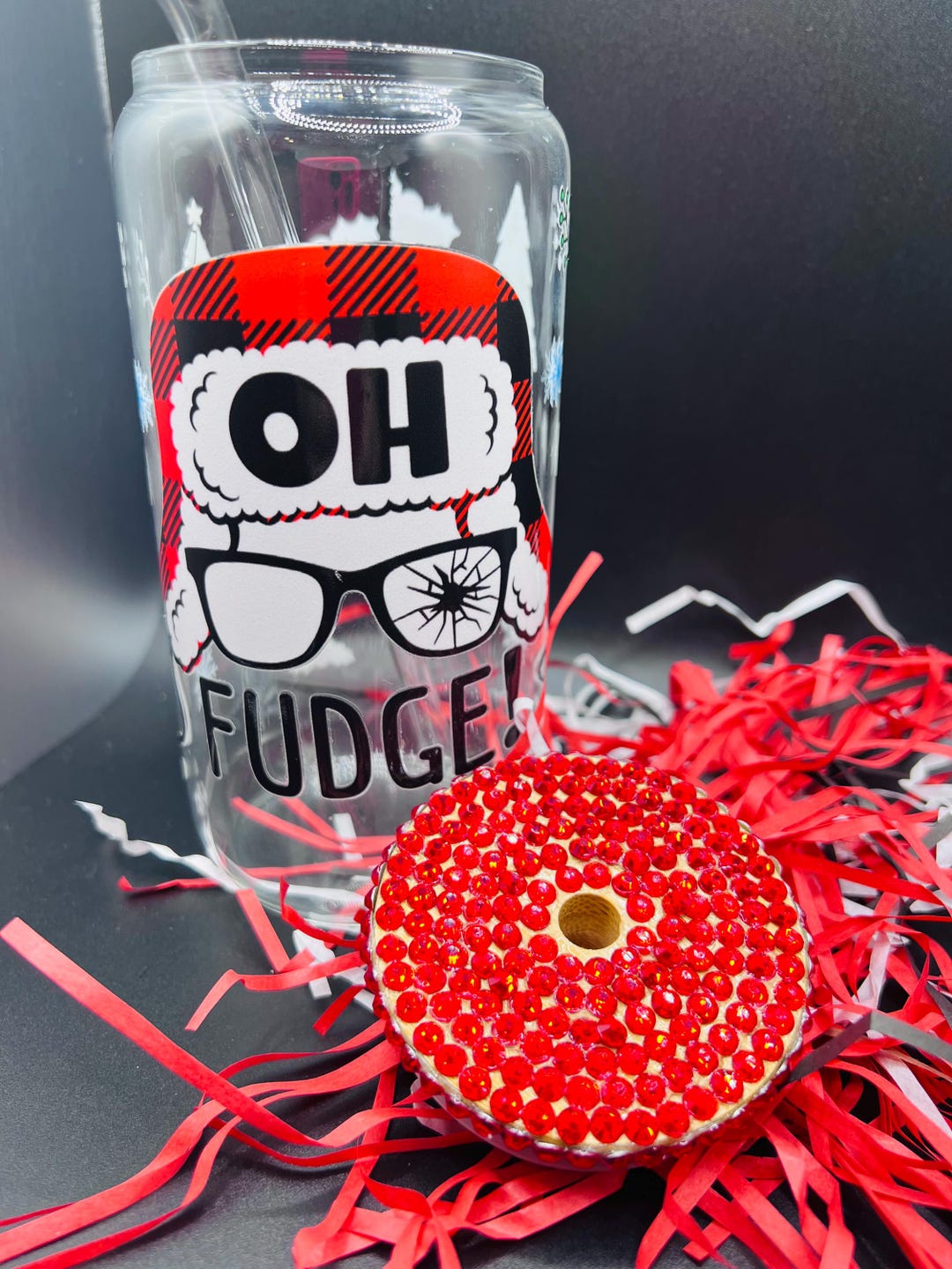 Bling Oh Fudge Glass Cup with a Touch of Red Glass Rhinestones - Etsy