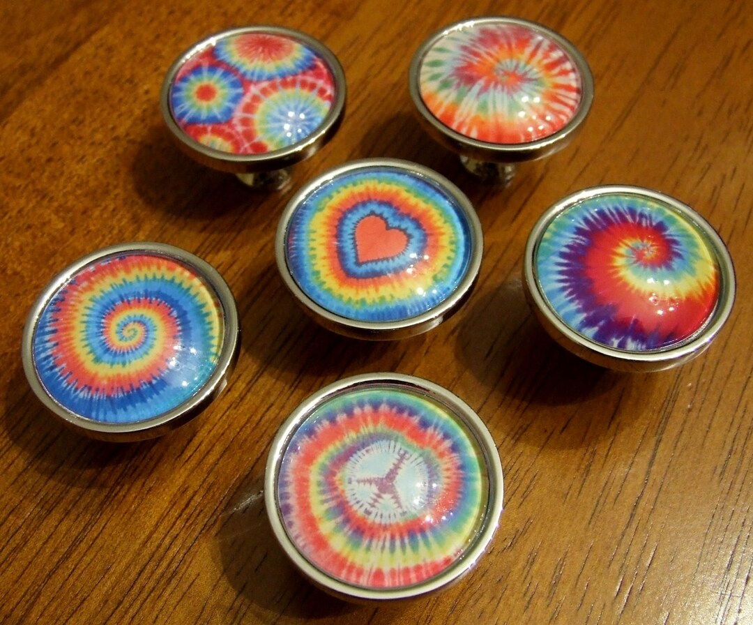 TIE DYE Knob, Base, OR Insert - Removable/interchangeable Glass Domed ...