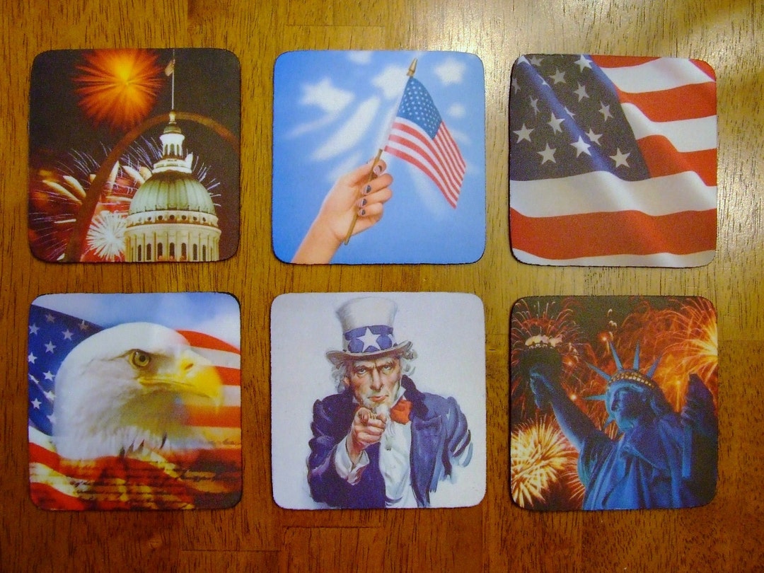 Now Sublimated 4TH OF JULY Patriotic Coaster Set Set of 6 Absorbent ...