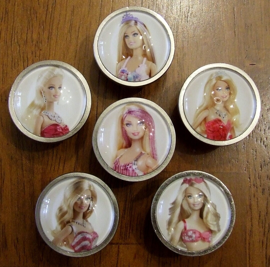 Set of 6 BARBIE Knobs - Glass Domed Photo Cabinet Knobs / Dresser Knobs ...