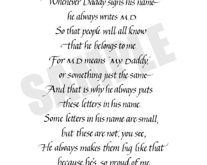 Calligraphy Print MY DADDY MD - Etsy