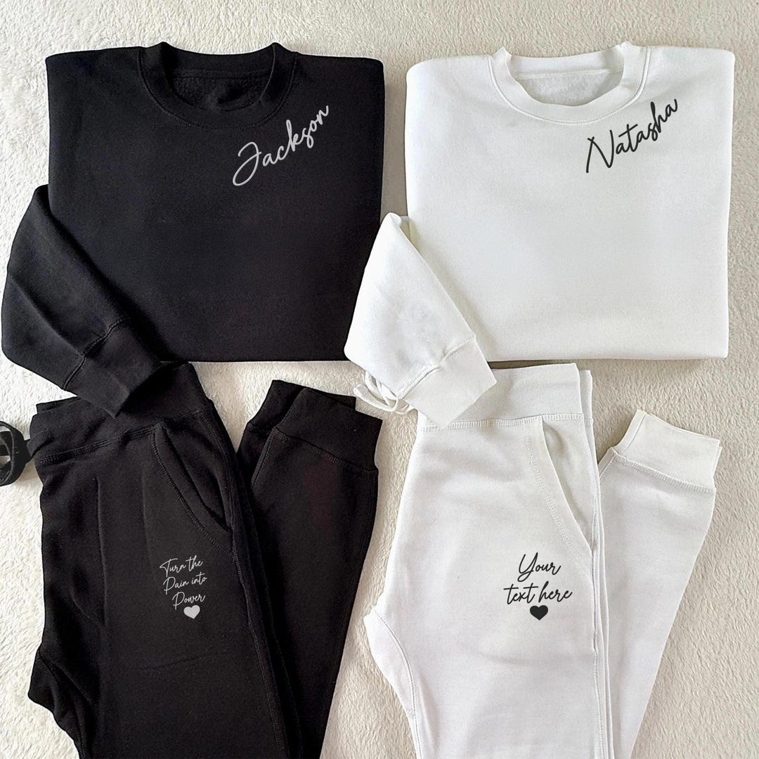 Custom Embroidered Name and Text Couple Sweatsuit, Custom Couple Hoodie ...