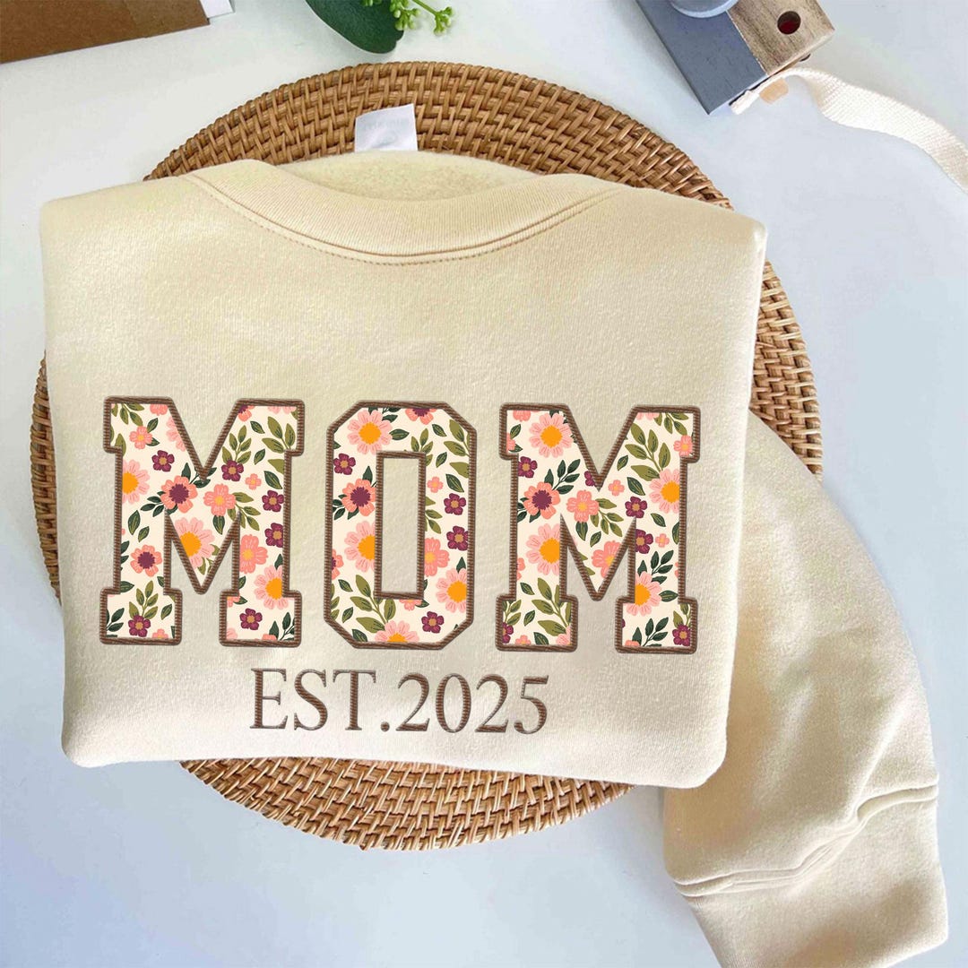 Personalized Mom Floral Embroidered Sweatshirt - Embroidered Mom ...