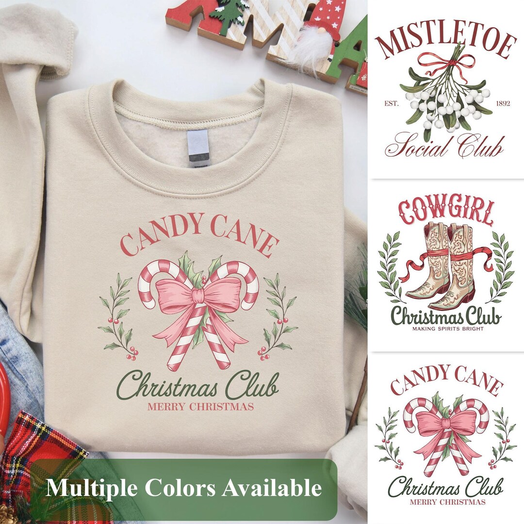 Candy Cane Christmas Club Sweater, Cute Holiday Social Club Sweatshirt ...