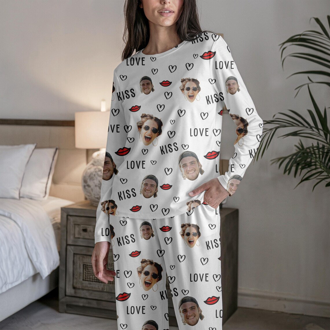 Personalized Face Pajamas Set - Custom Photo Pjs - Love, Kiss, Hearts ...