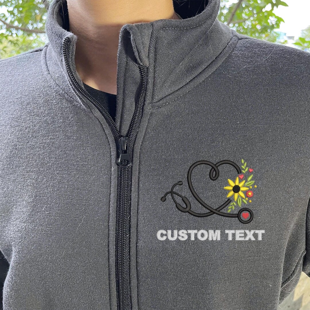 Personalised Embroidered Nurse Floral Fleece Jacket, Custom Name ...
