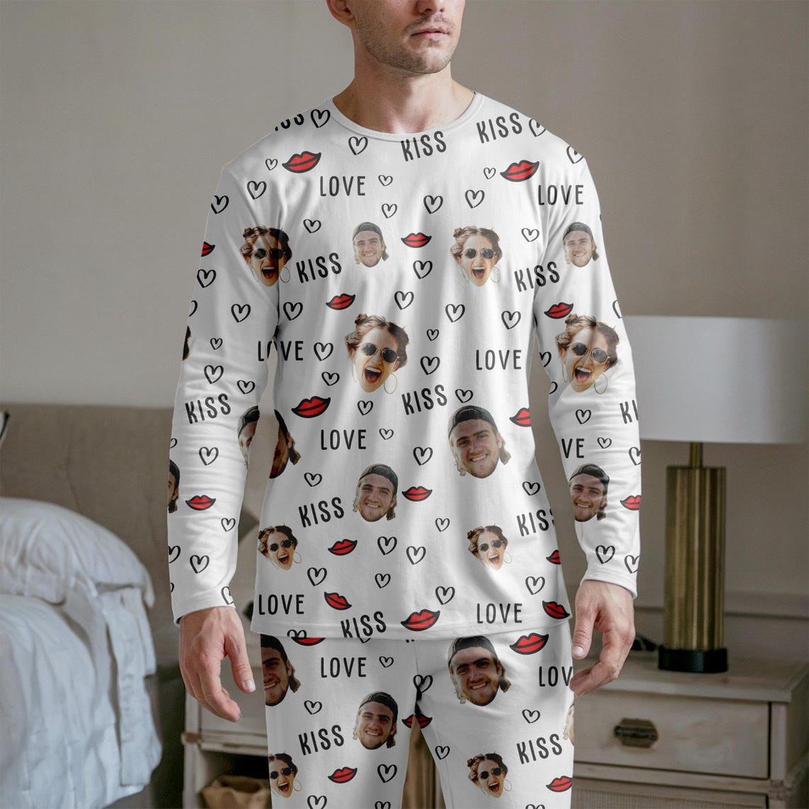 Personalized Face Pajamas Set - Custom Photo Pjs - Love, Kiss, Hearts ...