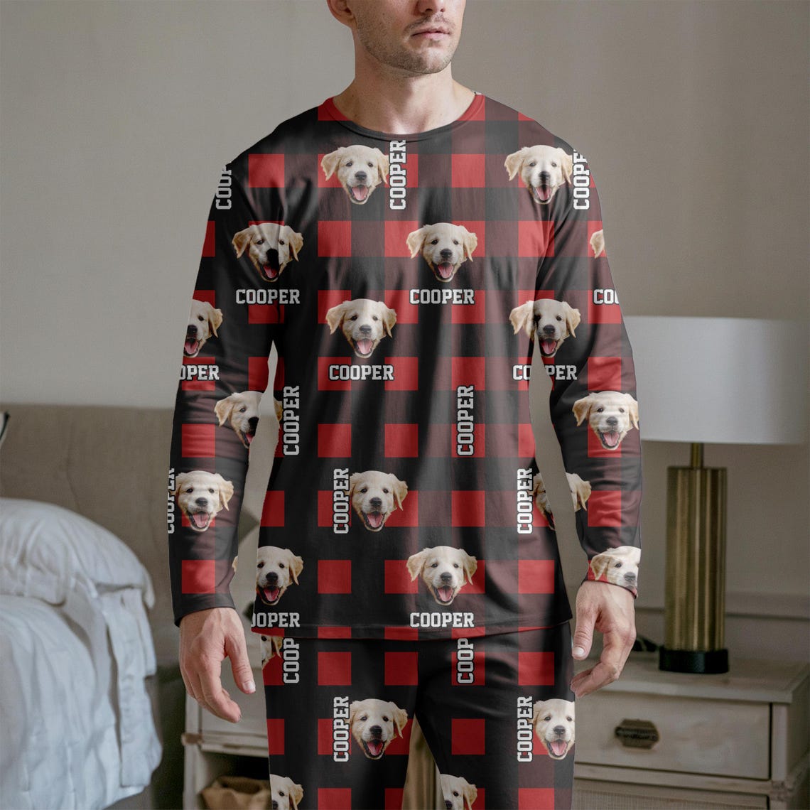 Personalized Dog Pajamas, Custom Pet Photo Buffalo Plaid Pjs, Add Your ...