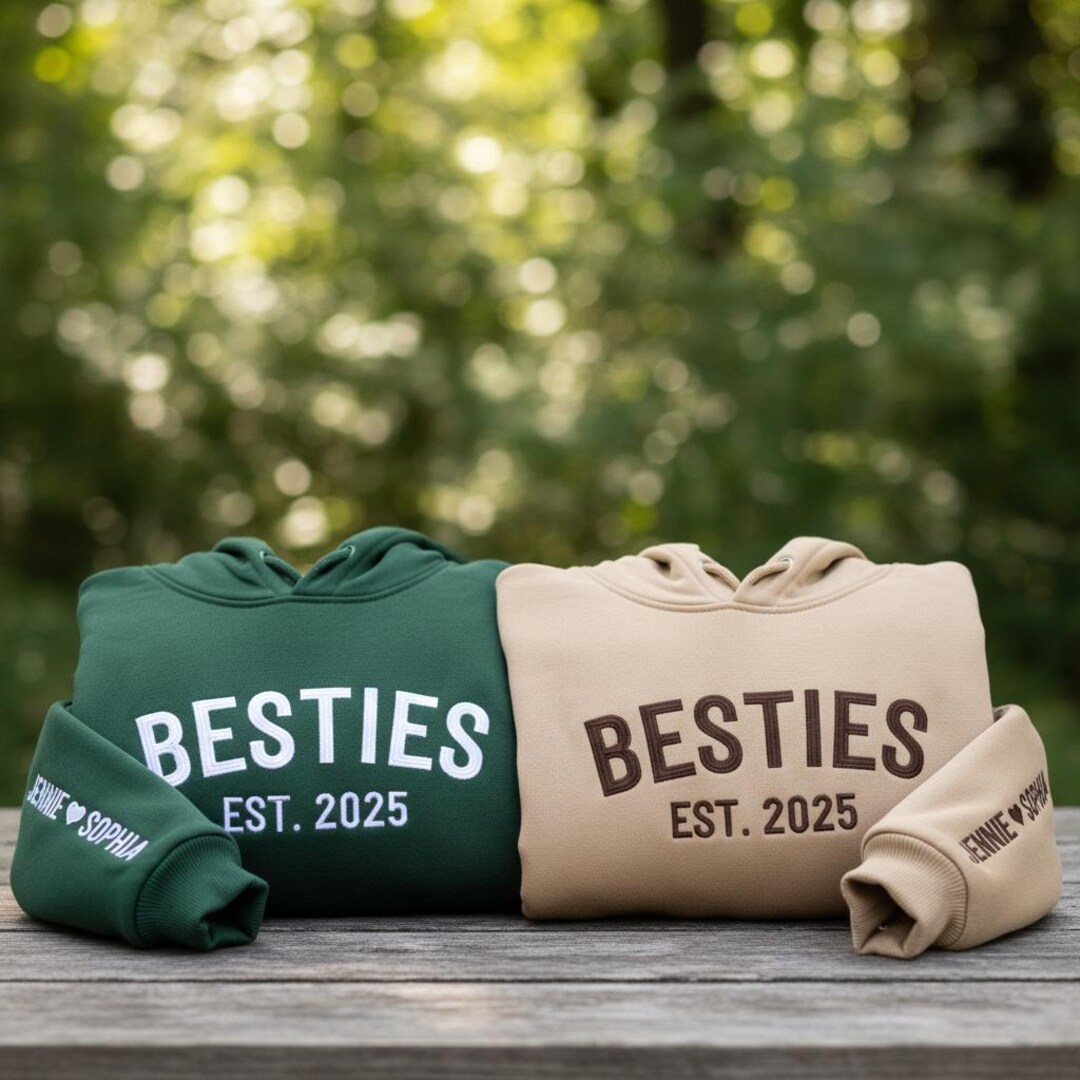 Custom Besties Embroidered Sweatshirt Hoodie Tshirt, Embroidery ...