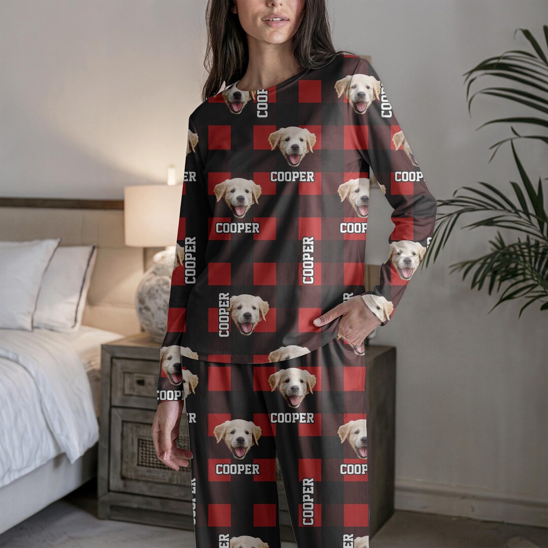 Personalized Dog Pajamas, Custom Pet Photo Buffalo Plaid Pjs, Add Your ...