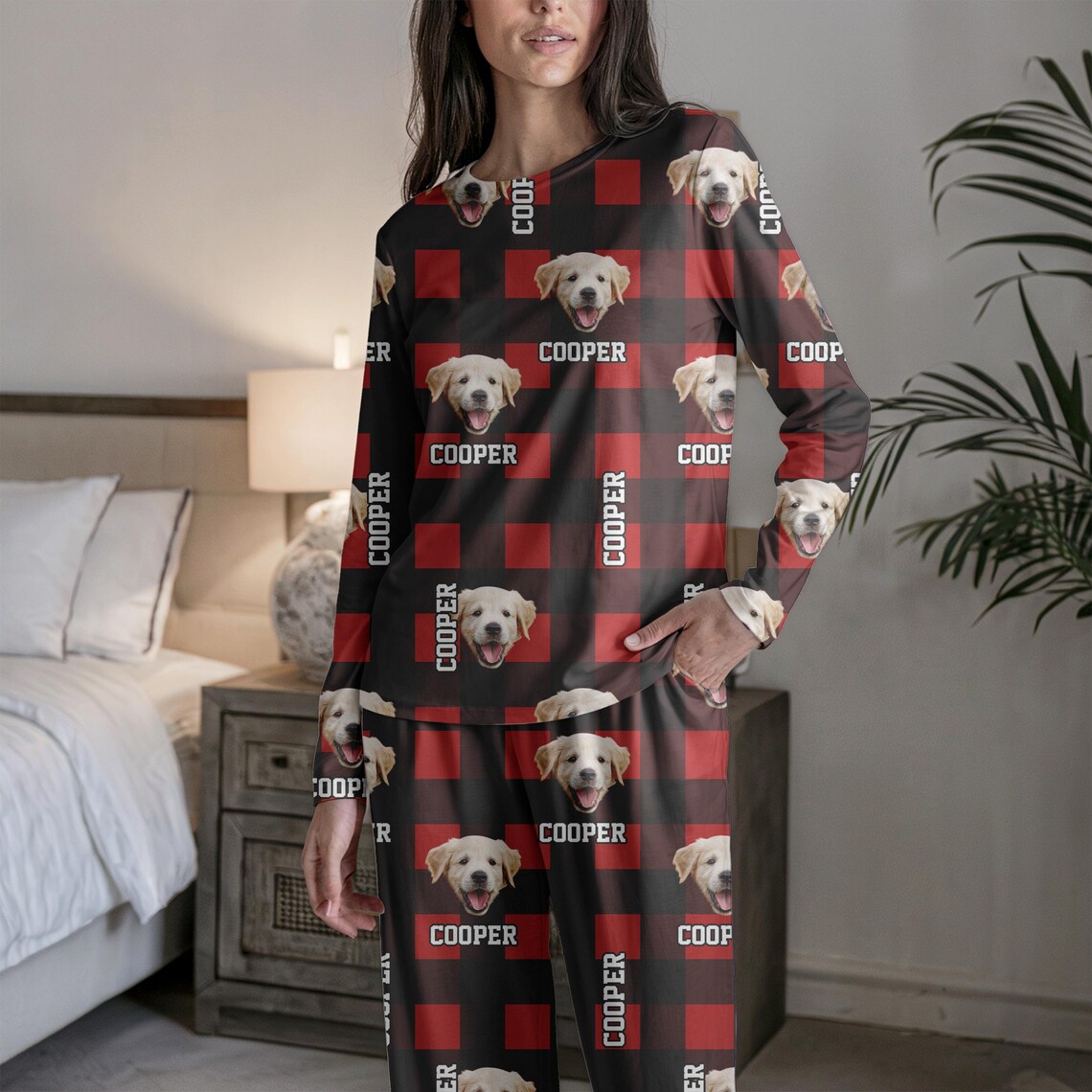 Personalized Dog Pajamas, Custom Pet Photo Buffalo Plaid Pjs, Add Your ...