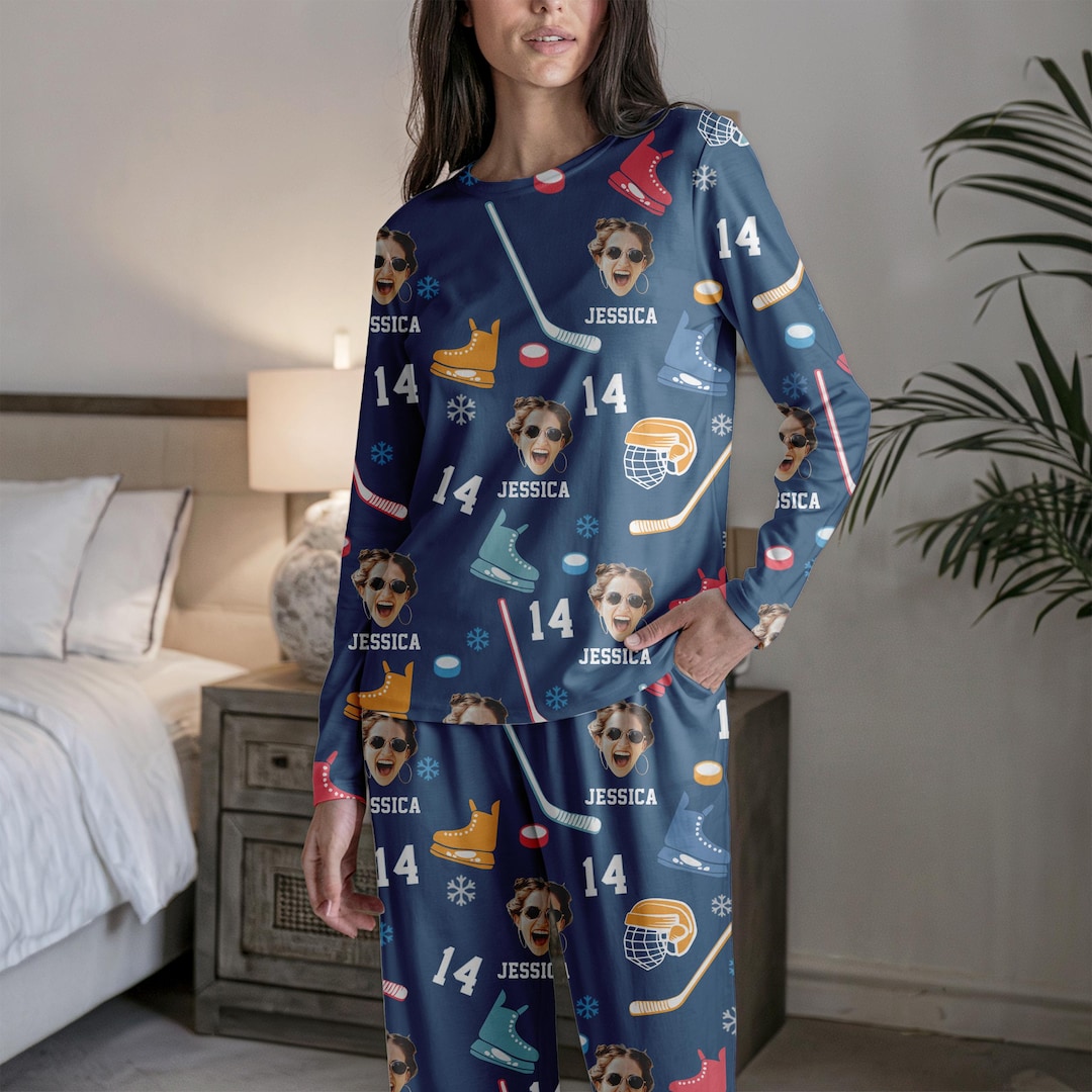 Personalized Hockey Pajamas With Face, Custom Photo Pajama Bottoms for ...