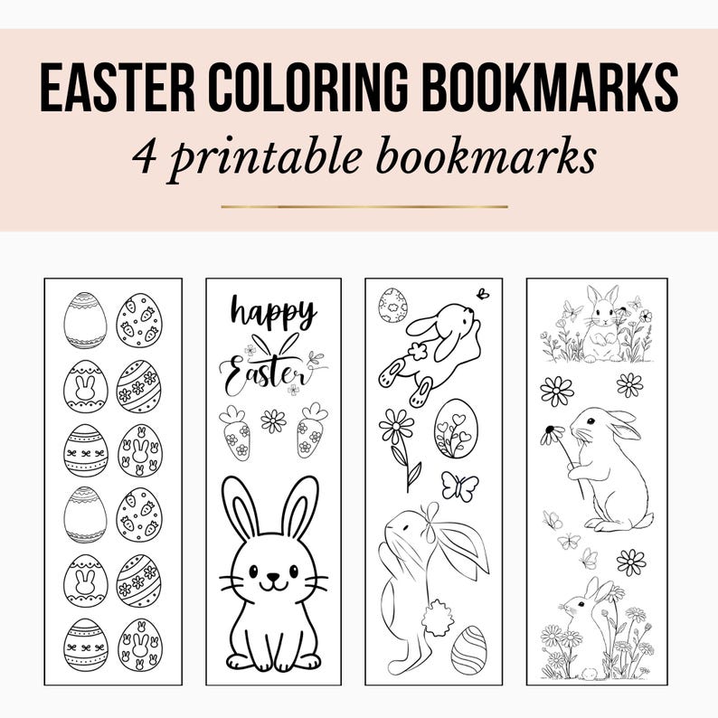 Printable Easter Bunny Coloring Bookmarks (digital Download) - Etsy
