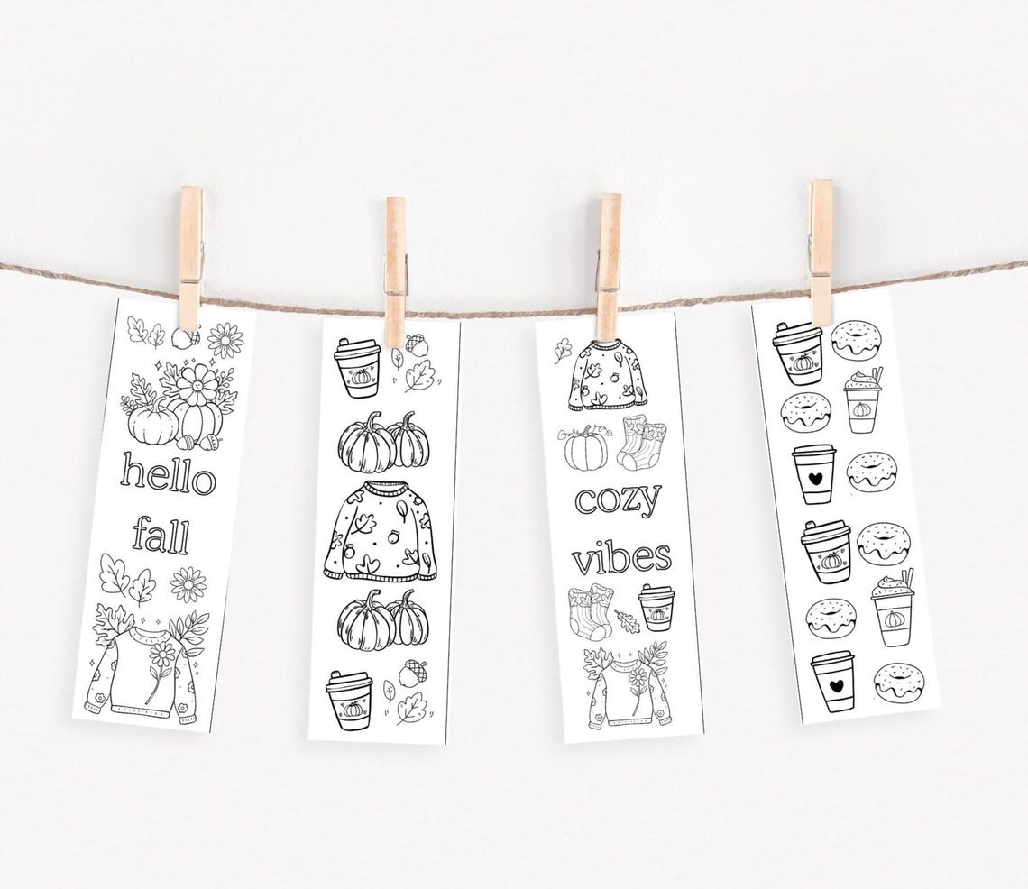 Fall Coloring Bookmark, Printable Coloring Bookmark, Digital Download ...
