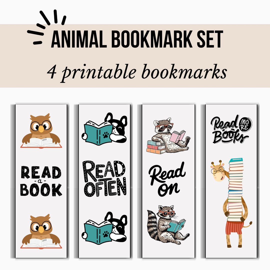 Animal Bookmark Printable, Printable Book Marks, Cute Animal Bookmark ...