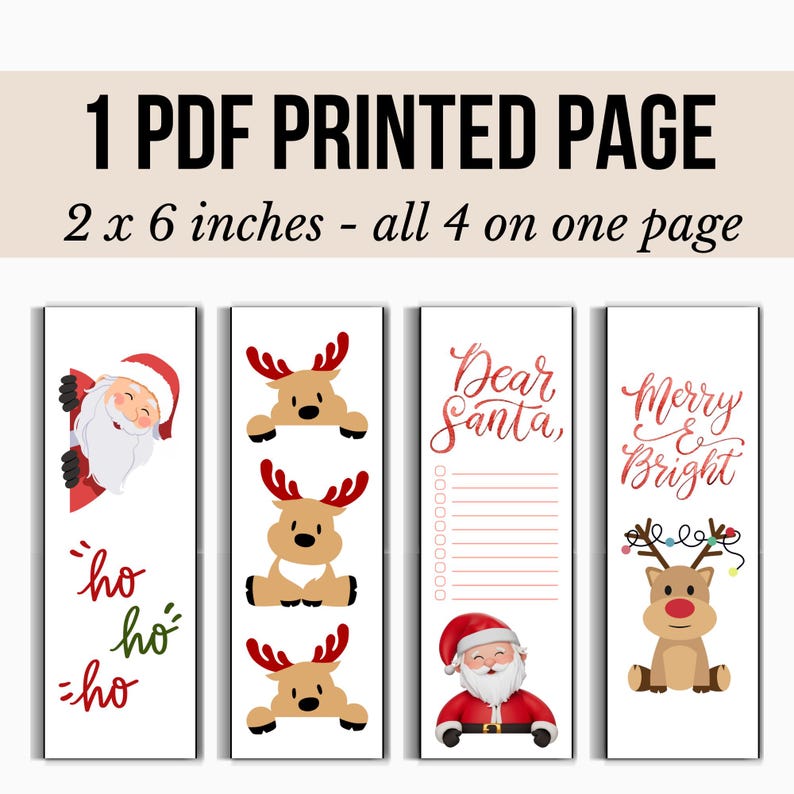 Christmas Printable Bookmarks, Printable Bookmarks, Digital Download ...