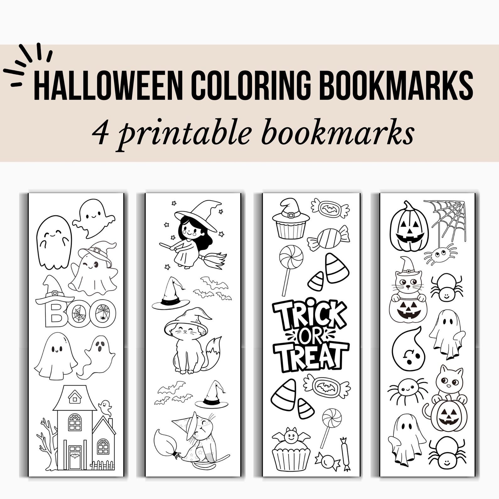 Halloween Coloring Bookmarks, Printable Book Mark, Coloring Bookmarks ...