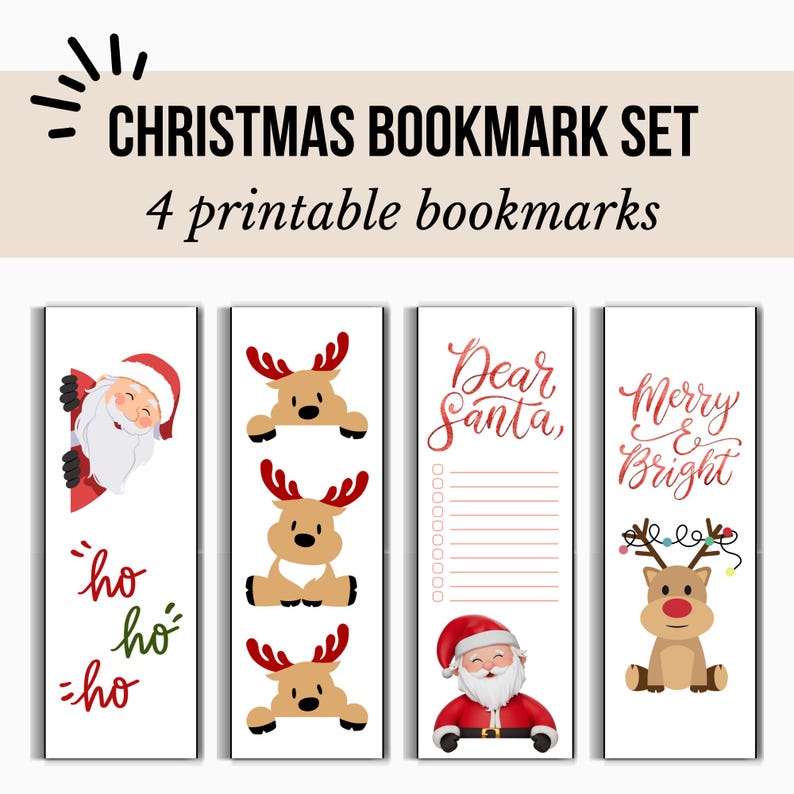 Christmas Printable Bookmarks, Printable Bookmarks, Digital Download ...