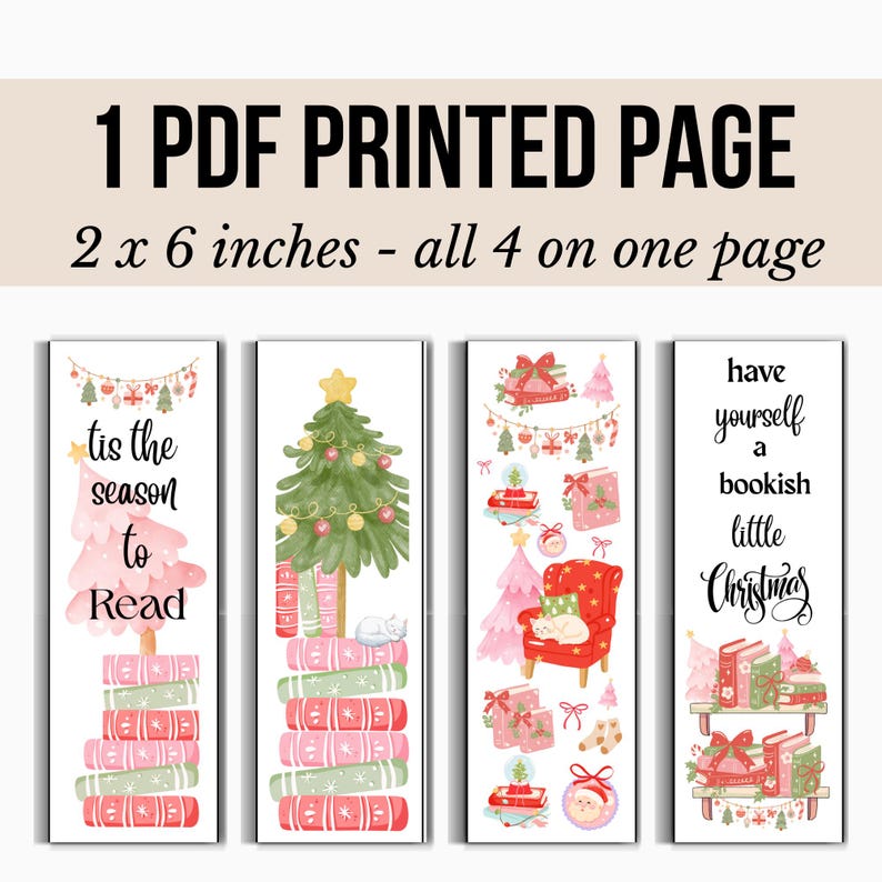 Christmas Printable Bookmarks, Printable Bookmarks, Digital Download ...